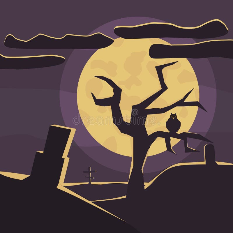 Graveyard at Night with Graves and Crosses in a Full Moon Stock Vector ...