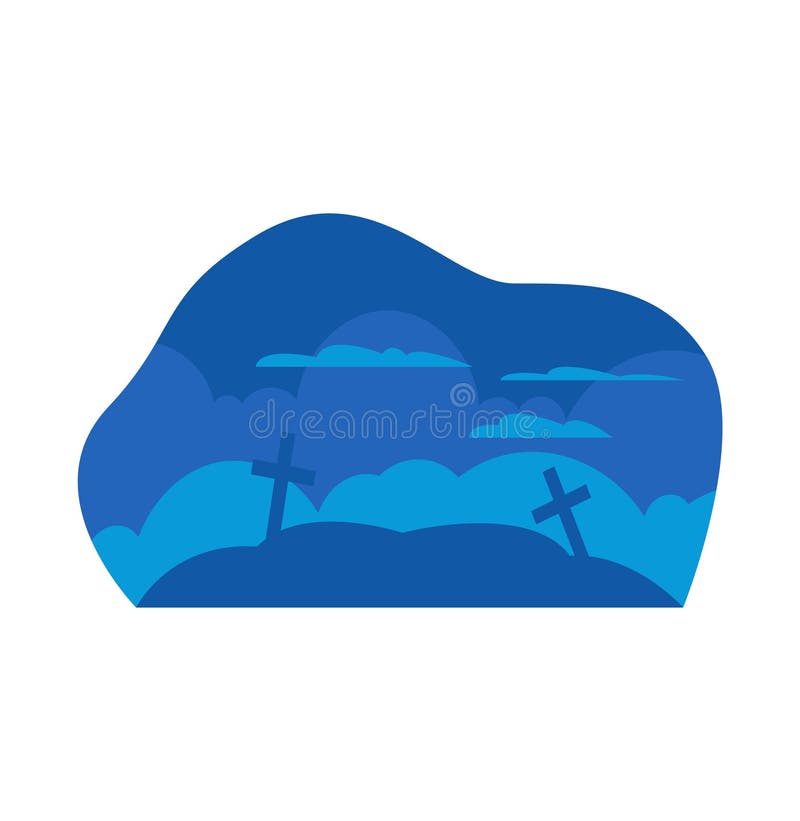 Graveyard Scene with Crosses and Clouds in a Blue Color Scheme. Eerie ... Graveyard Scene with Crosses and Clouds in a Blue Color Scheme. Eerie ...