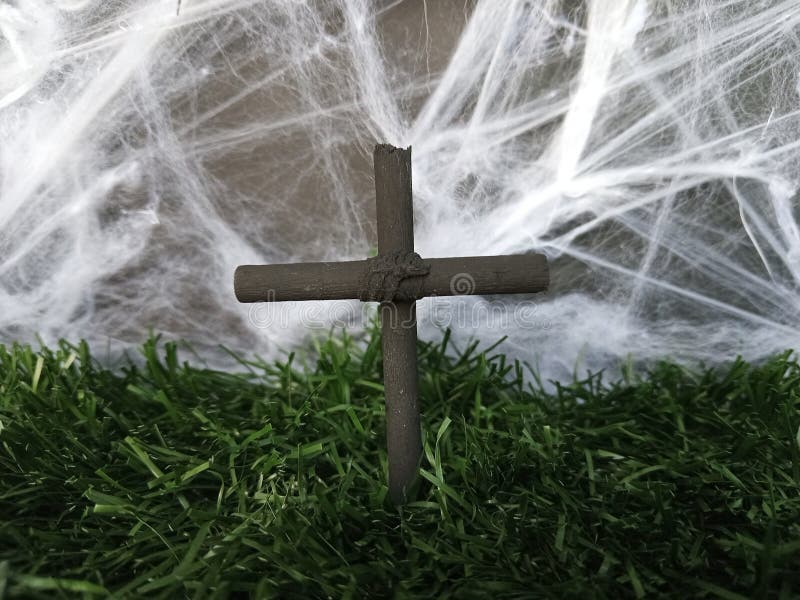 Graveyard Scene with a Wood Cross Stock Image - Image of dead, cross ...
