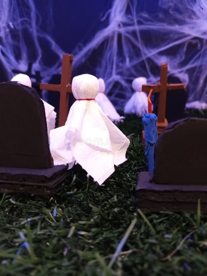 Graveyard Set with Tombstones and Ghosts Stock Image - Image of crafts ...