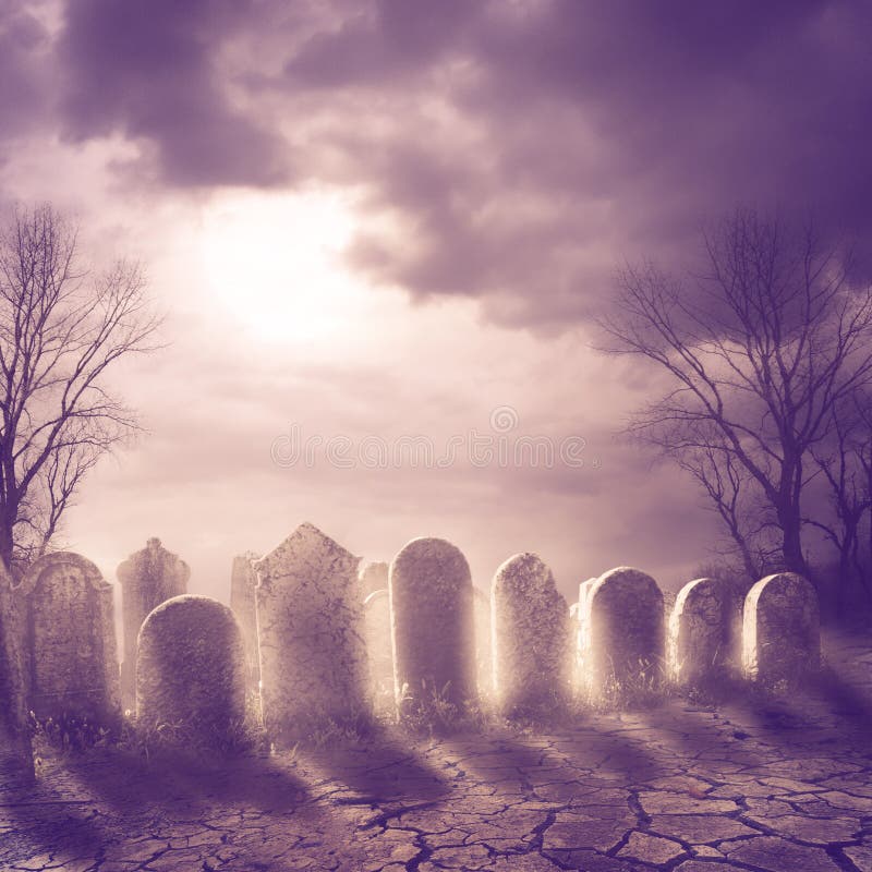Cemetery, Graveyard with Tombstones at Night Stock Photo - Image of ...