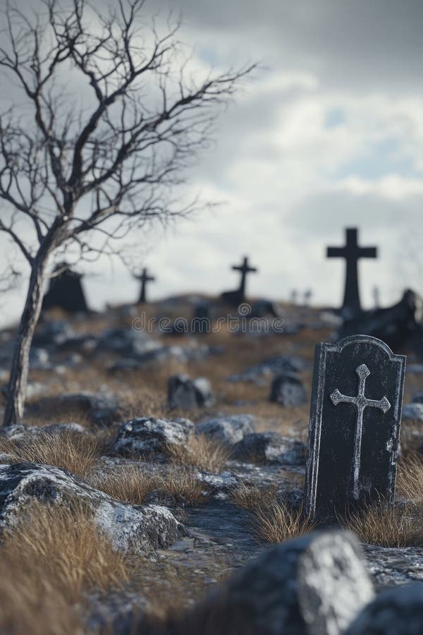 Graveyard at Sunrise stock image. Image of spooky, grave - 364138655