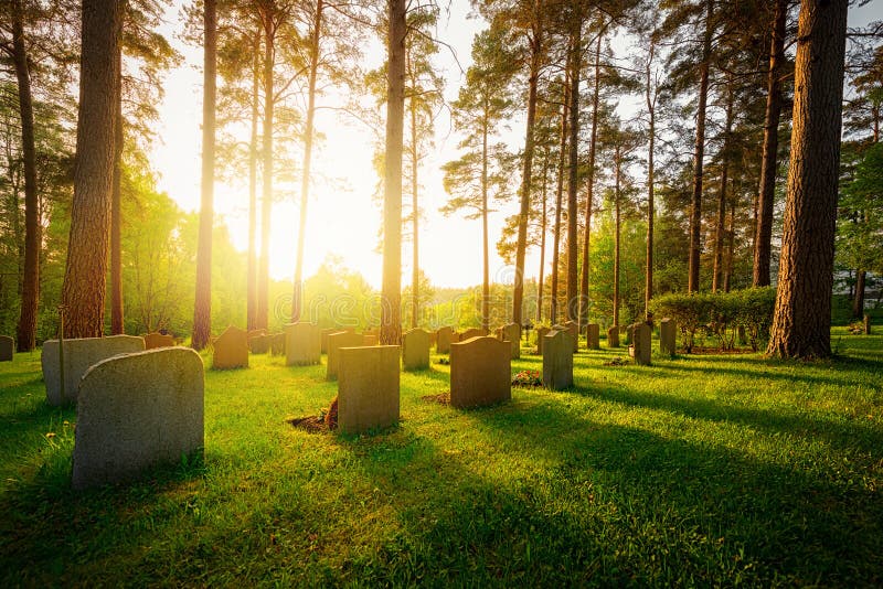 Graveyard in Sunset with Warm Light Stock Photo - Image of death ...