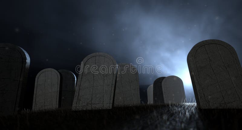 Tombstones At Night A Spooky Graveyard At Night With Tombstones A
