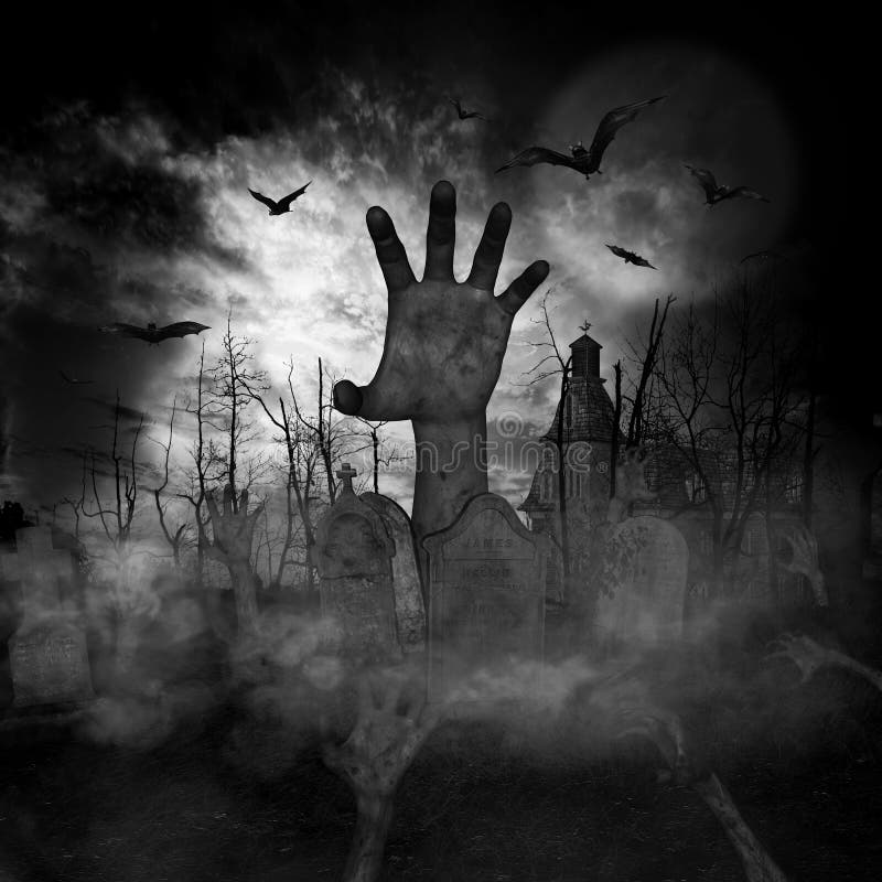 Undead in graveyard scene stock illustration. Illustration of evil ...