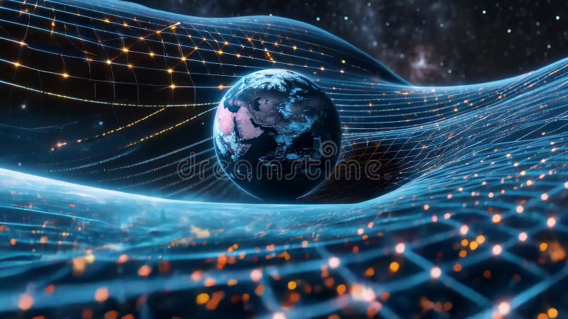 Gravitational Dynamics: Earth Depicted within Space-time Grid, Showing ...