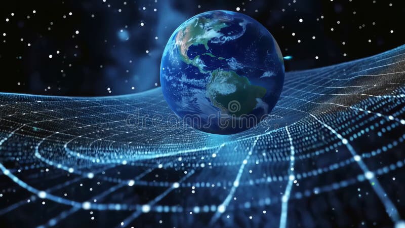 Gravitational Dynamics: Earth Depicted within Space-time Grid, Showing ...