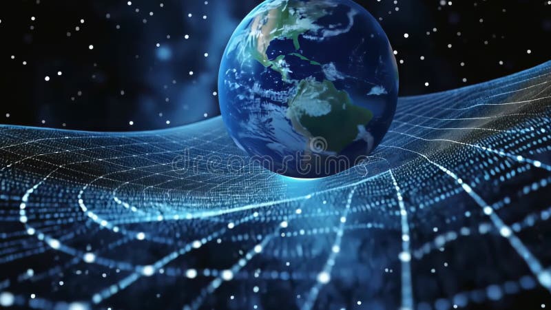 Gravitational Dynamics: Earth Depicted within Space-time Grid, Showing ...