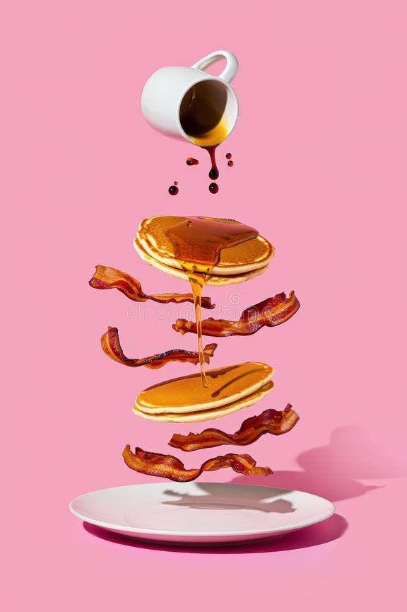 Floating Pancake Stack with Levitating Syrup Stock Illustration ...