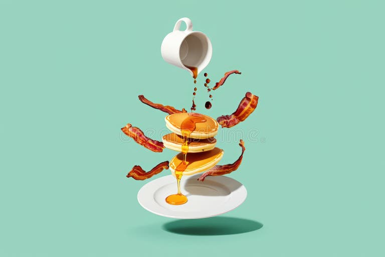 Floating Pancake Stack with Levitating Syrup Stock Illustration ...