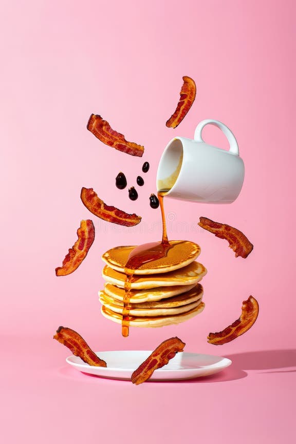 Floating Pancake Stack with Levitating Syrup Stock Illustration ...