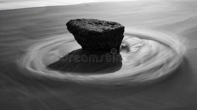 Gravity-Defying Lone Rock and Vortex of Black and White Sand in Surreal ...