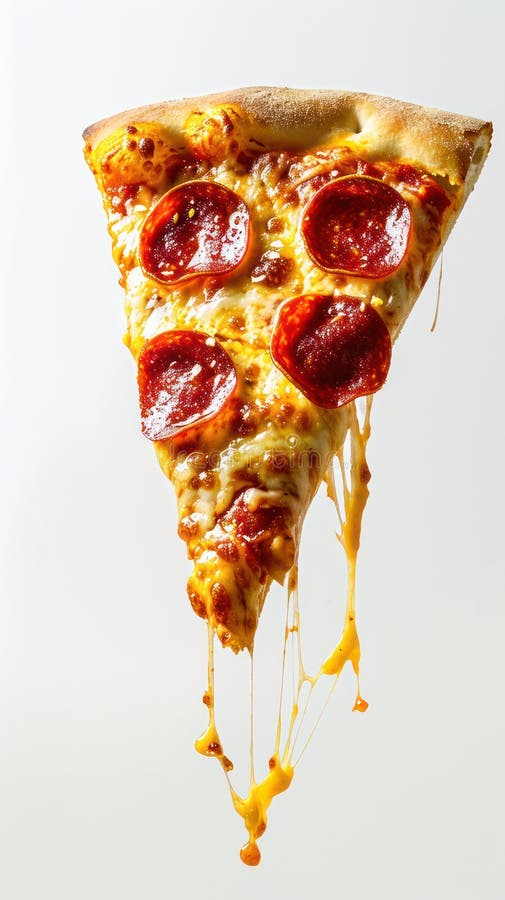 A Gravity-defying Pepperoni Pizza Slice with Vibrant Cheese Drip on a ...