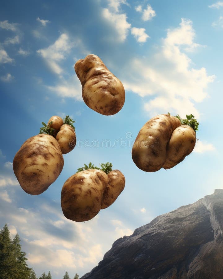 Gravity-Defying Potatoes: a Spectacular Mid-Air Display! Stock ...
