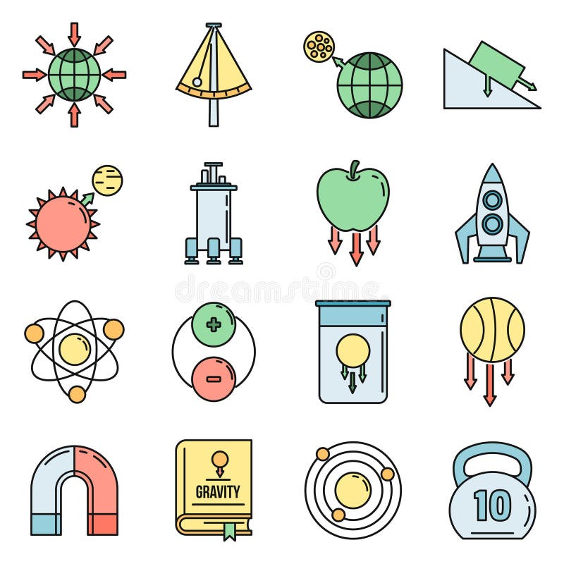 Gravity Force Icons Set Vector Color Stock Vector - Illustration of ...