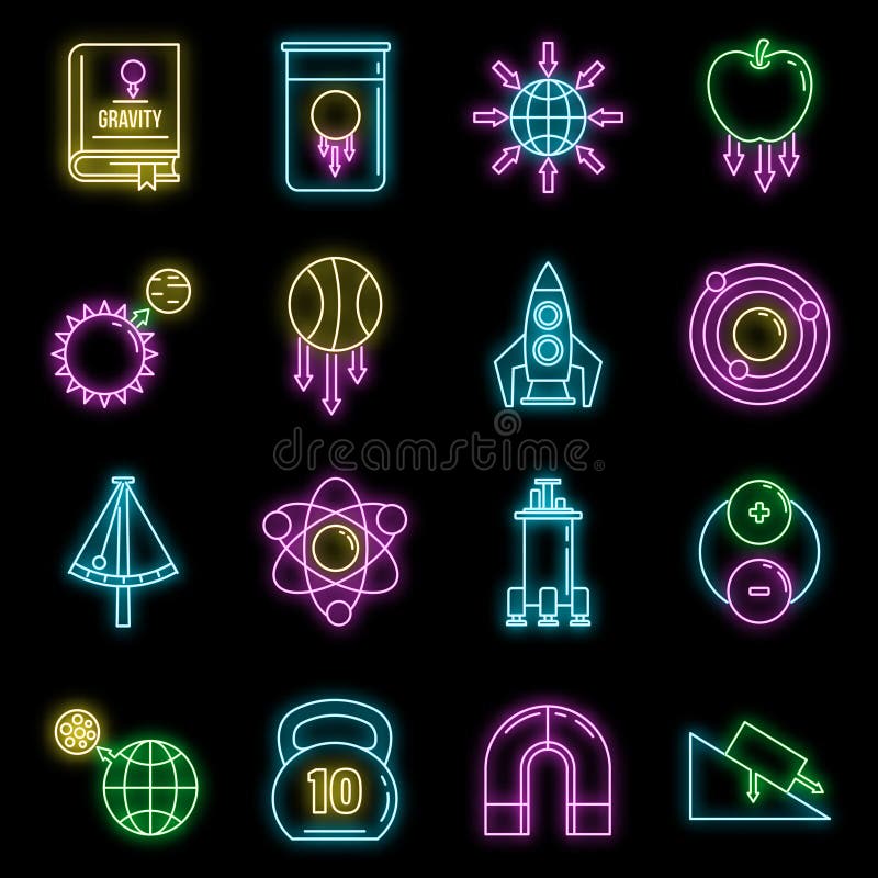 Gravity Force Icons Set Vector Neon Stock Vector - Illustration of ...