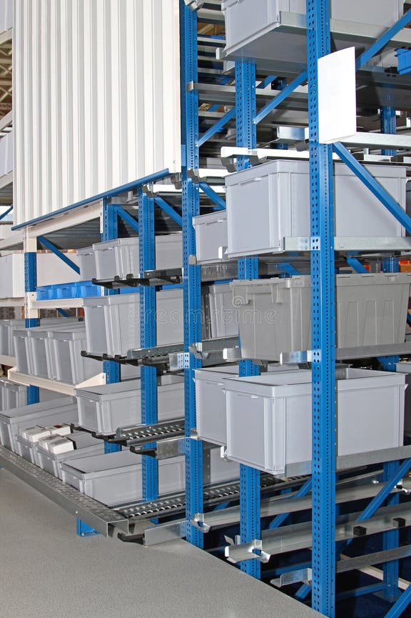 Gravity Shelf System Warehouse Stock Image - Image of shelves, boxes ...