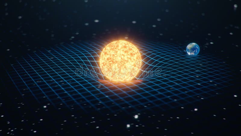 Gravity Sun and Earth Bends Space Around it, Distorted Spacetime ...