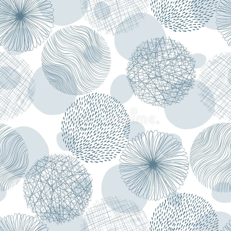 Gray Abstract Circle Textures with Scribble Lines. Dotted and Striped ...