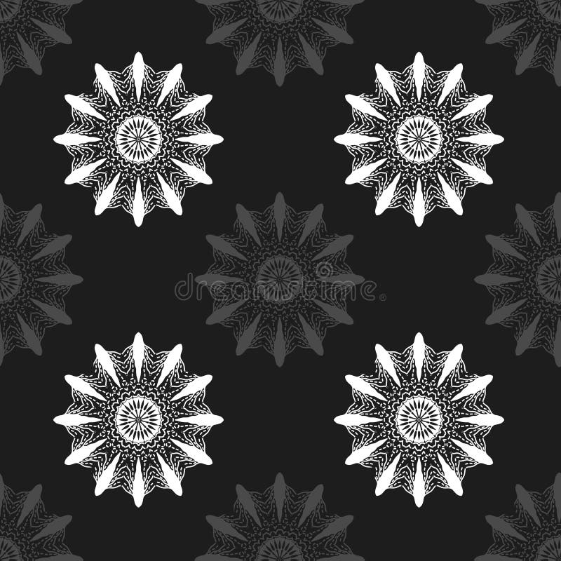 Gray Abstract Flowers on Black Background Seamless Pattern Stock Vector ...