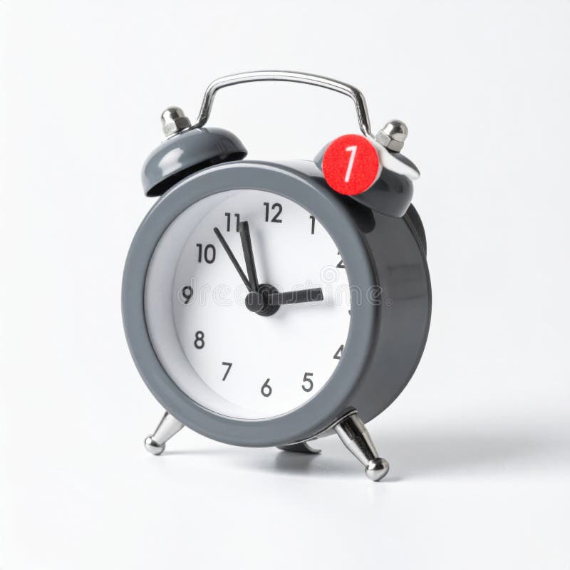 Gray Alarm Clock with Red Notification Symbol on White Background in ...