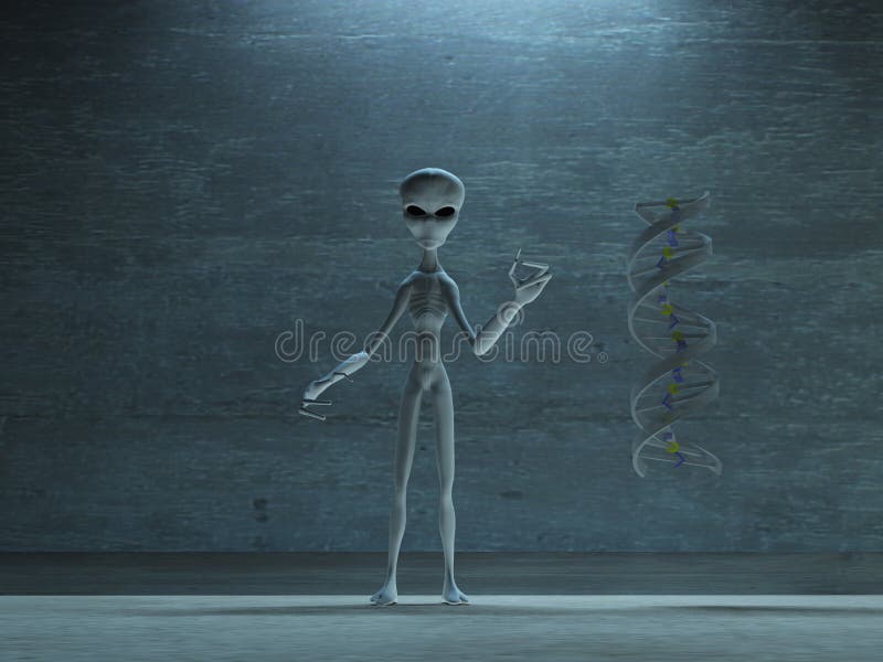 Gray alien being with dna stock illustration. Illustration of formula ...