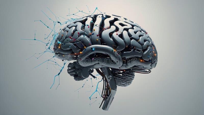 Gray Matter of Artificial Brain with Blue, Yellow and Red Nerve Nodes ...
