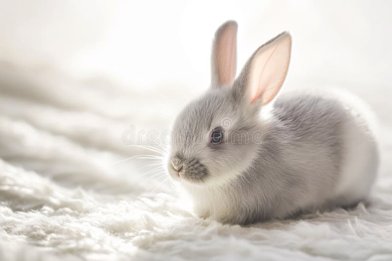 Gray Baby Bunny on a Soft White Background. Stock Image - Image of ...