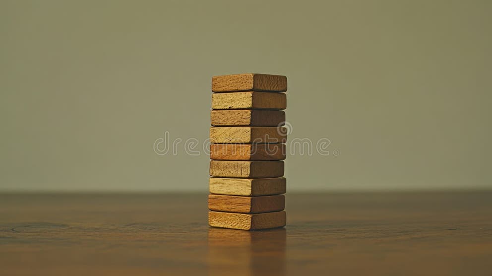 On a Gray Backdrop, a Tower of Jenga is Formed by Stacking Numerous ...
