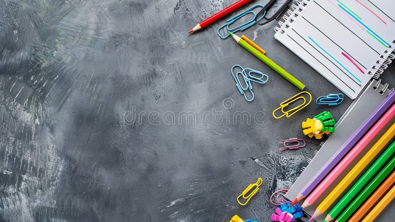 Gray Background Desk Featuring Colored Pencils, Great for Web Banner ...