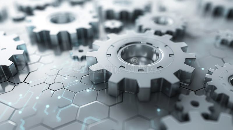 Gray Background Featuring High-tech Gears, Digital Design, and Advanced ...