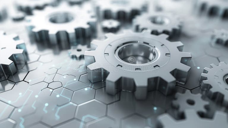 Gray Background Featuring High-tech Gears, Digital Design, and Advanced ...