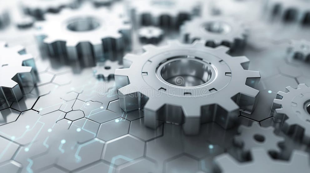 Gray Background Featuring High-tech Gears, Digital Design, and Advanced ...