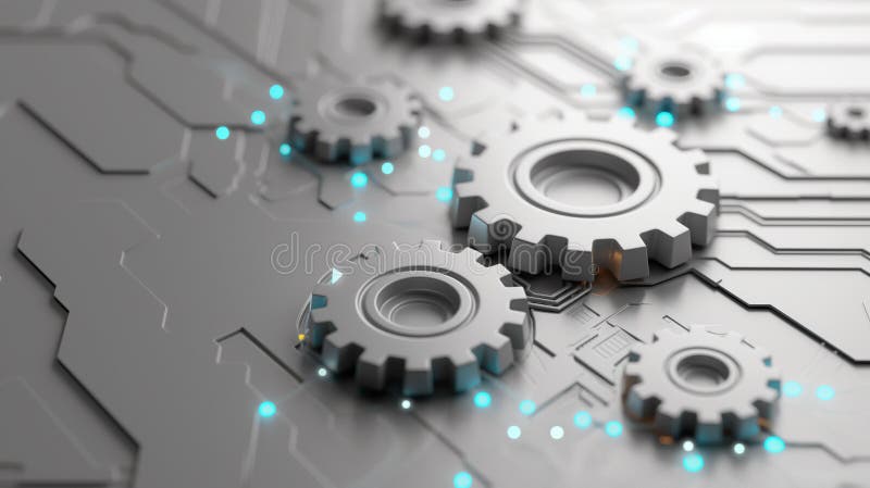 Gray Background Featuring High-tech Gears, Digital Design, and Advanced ...