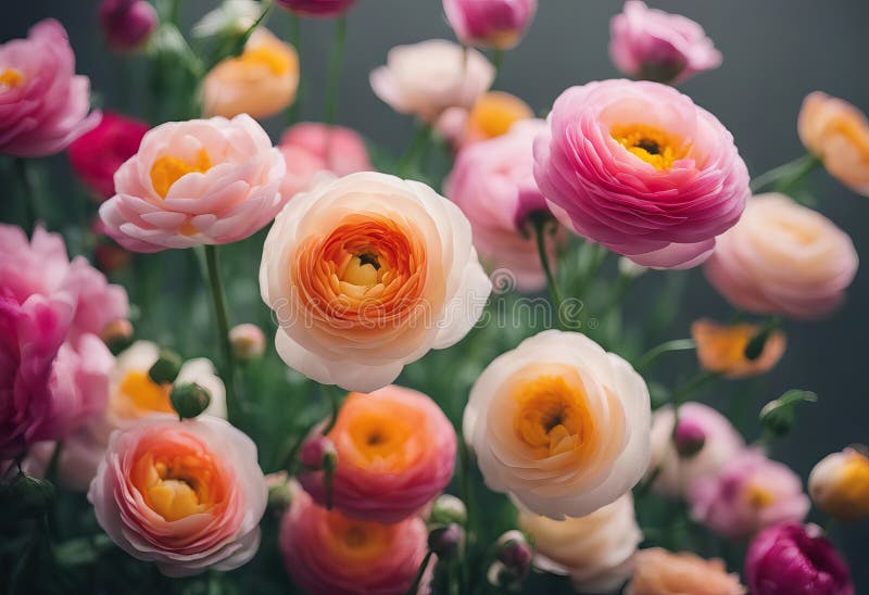 Gray Background More Flowers Colored Ranunculus Beautiful Stock ...