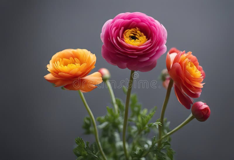 Gray Background More Flowers Colored Ranunculus Beautiful Stock ...