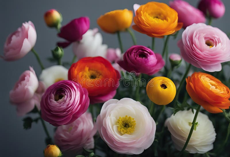 Gray Background More Flowers Colored Ranunculus Beautiful Stock ...
