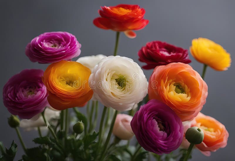 Gray Background More Flowers Colored Ranunculus Beautiful Stock ...