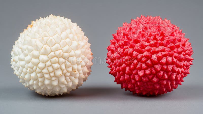 On a Gray Background, a Red Lychee Fruit is Shown Cut in Half, Exposing ...