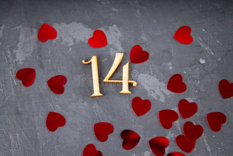 Gray Background Show of February 14 with Red Heart Stock Photo - Image ...