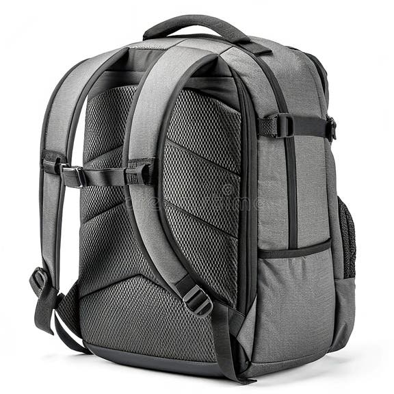 Gray Backpack with Padded Straps and Mesh Back Panel on White ...