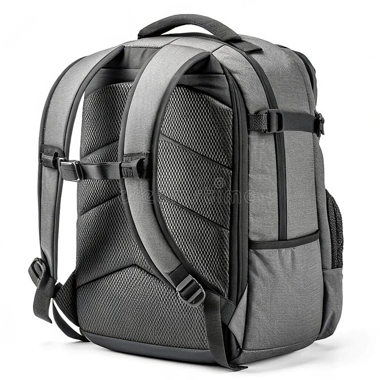 Gray Backpack with Padded Straps and Mesh Back Panel on White ...
