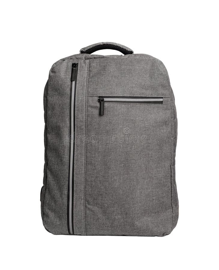 Gray Backpack, Schoolbag Front View Isolated on White Background Stock ...