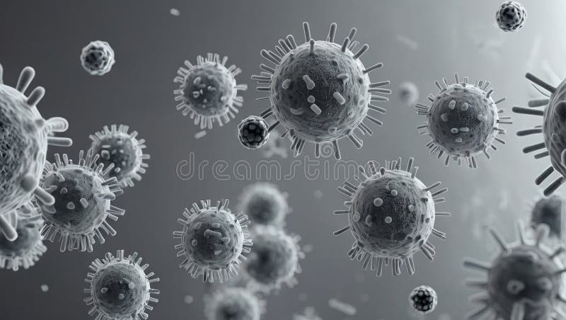 Gray Bacteria and Viruses of Various Shapes Against a Light Gray ...