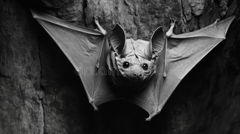 A Gray Bat with Its Wings Spread Perched on a Textured Surface Stock ...