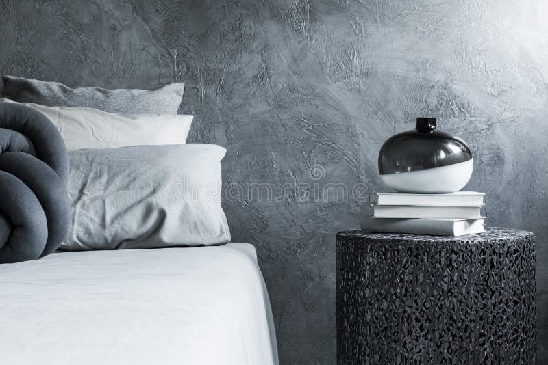 Gray Bedroom Close-up, Textured Wall Stock Image - Image of gray ...