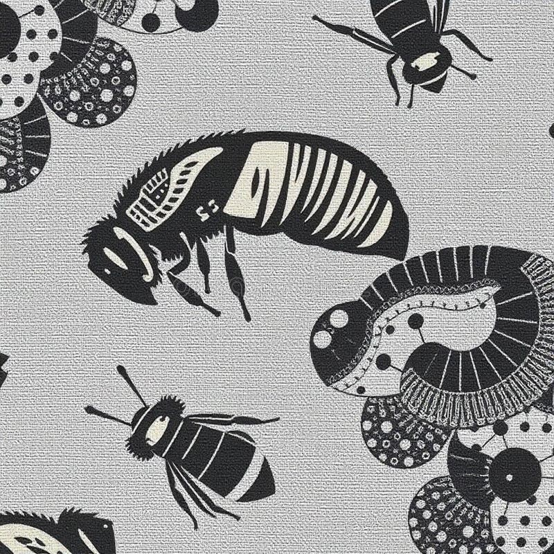 Gray and Black Hive Printed Textile Pattern Stock Illustration ...