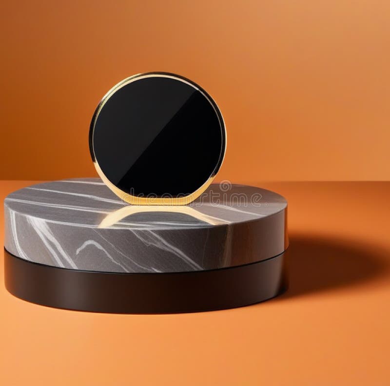 Gray-black Marble Pedestal To Display Circular Products. Minimalist ... Gray-black Marble Pedestal To Display Circular Products. Minimalist ...