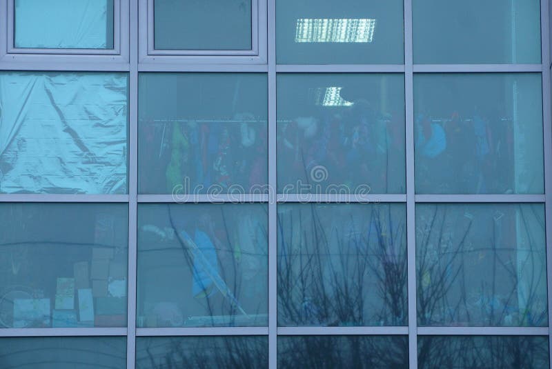 Gray Blue Glass Texture of Square Windows on the Wall Stock Photo ...