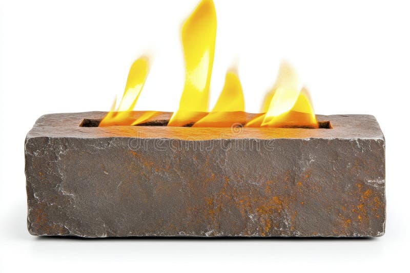 Gray Brick with Three Small Flames Burning Stock Image - Image of close ...
